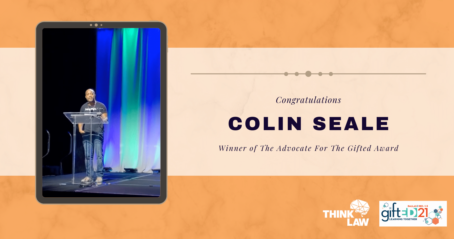 Colin Seale Receives The Advocate For The Gifted Award at giftED 21 ...